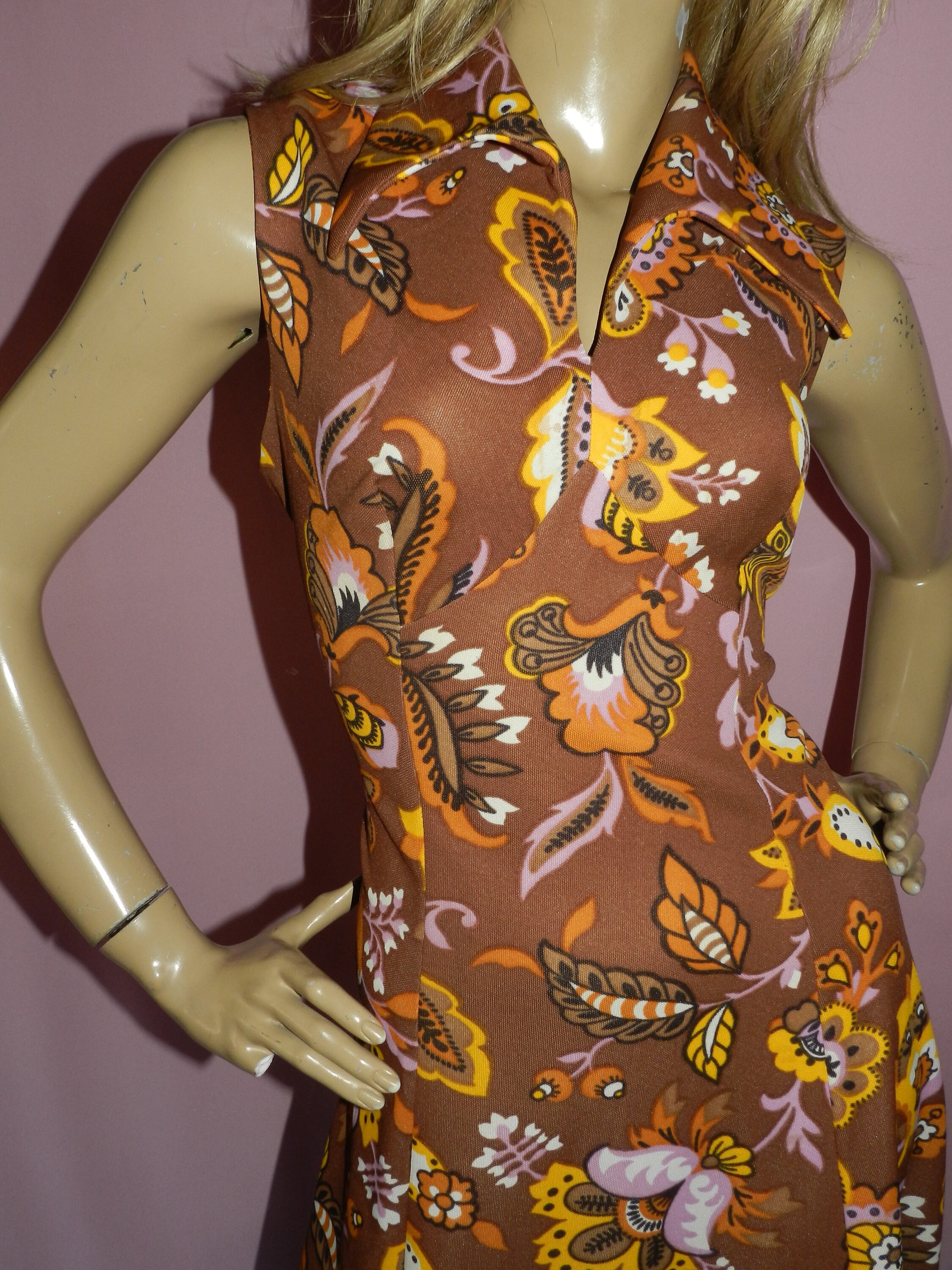 Vintage 60s 70s Psychedelic Bohemian Richard Shops Maxi Dress 12-14 M ...