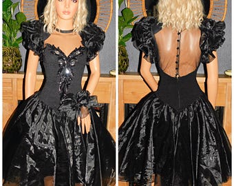 Vintage 80s Extreme Black SEQUIN ORIGAMI Net Tulle FAIRY Princess Prom ...