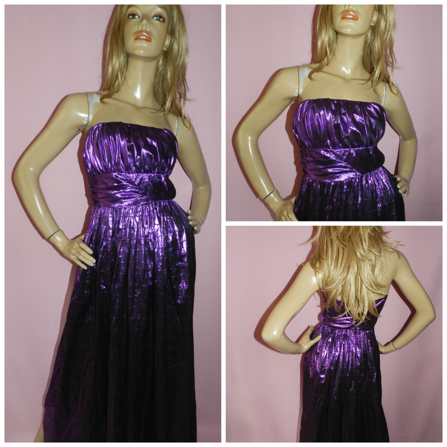 Vintage 80s PURPLE METALLIC Avant Garde Trashy Prom party dress 4-6UK 0 ...