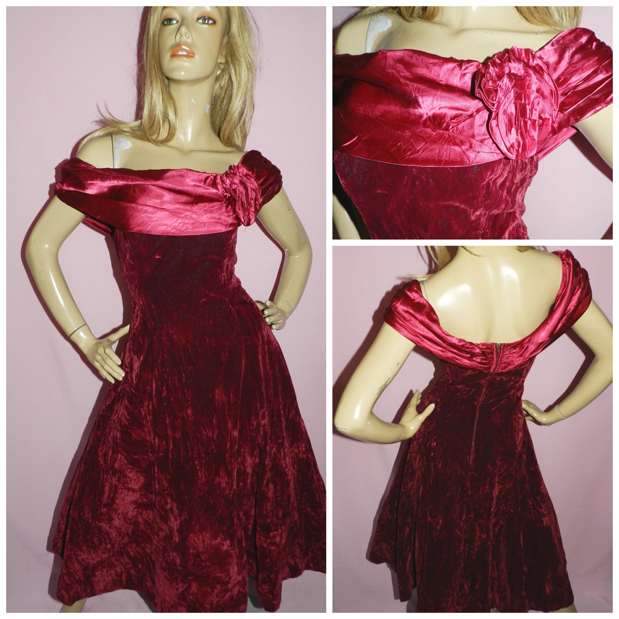 Vintage 80s RASPBERRY RED VELVET Princess Prom Party dress 12 M 1980s ...