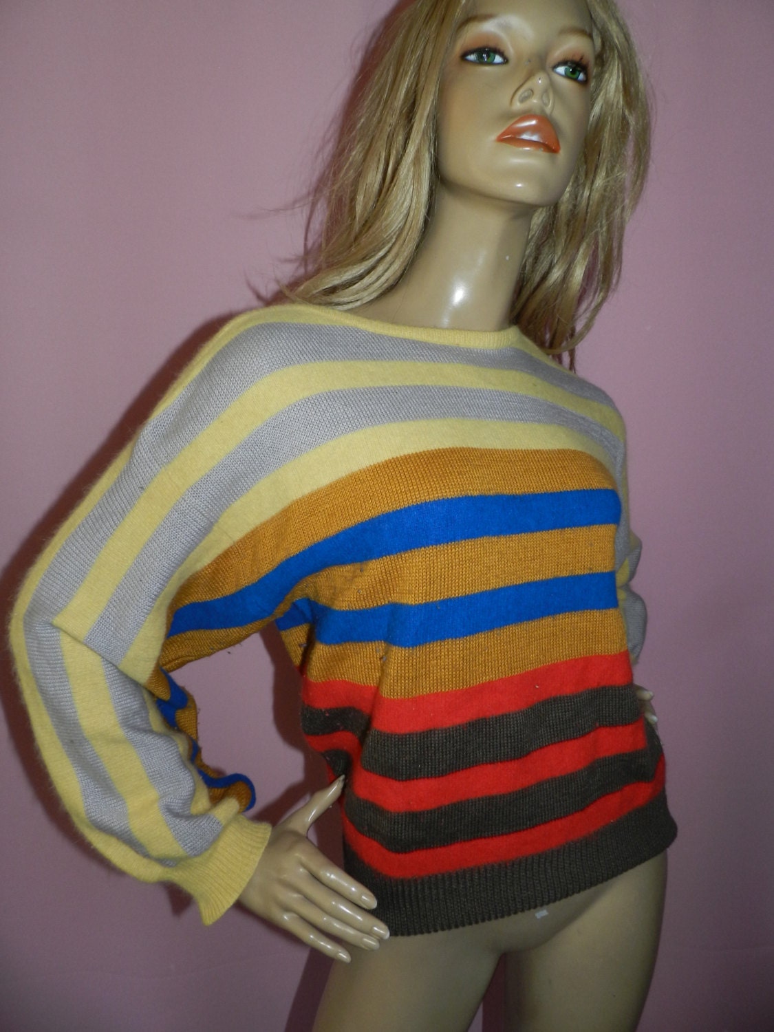 Vintage 70s 80s Multicoloured Soft STRIPED slouchy Wool/Angora Sweater ...