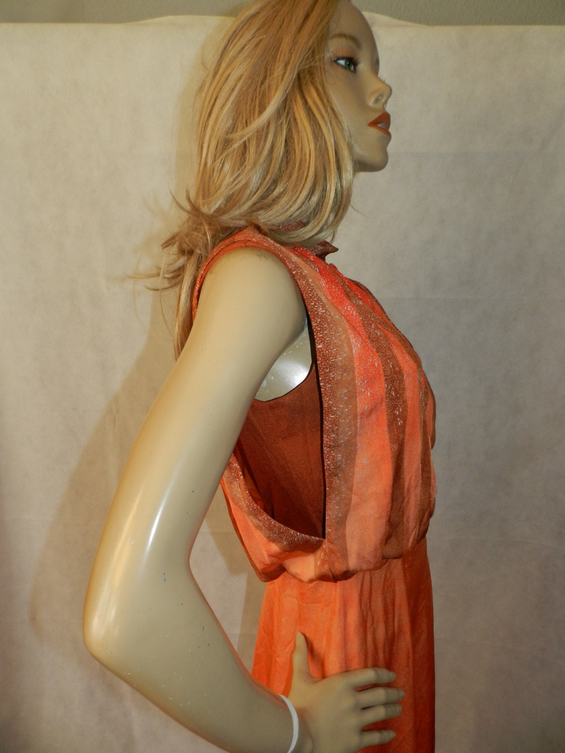 Vintage 70s PRINCESS RASPANTI Orange/Brown signed print Op Art dress 8 ...
