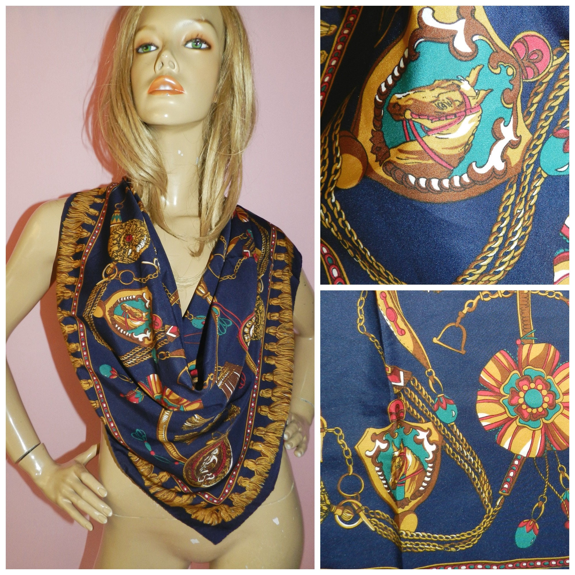 Vintage 80s 90s ORNATE Baroque EQUESTRIAN HORSE Chainlink Versace style ...