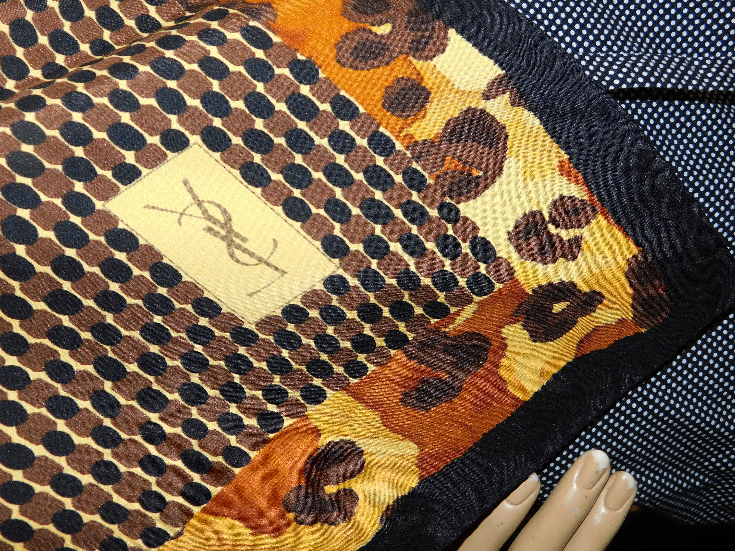 Vintage YSL Yves Saint Laurent Leopard Print SILK Hand rolled Hand stitched