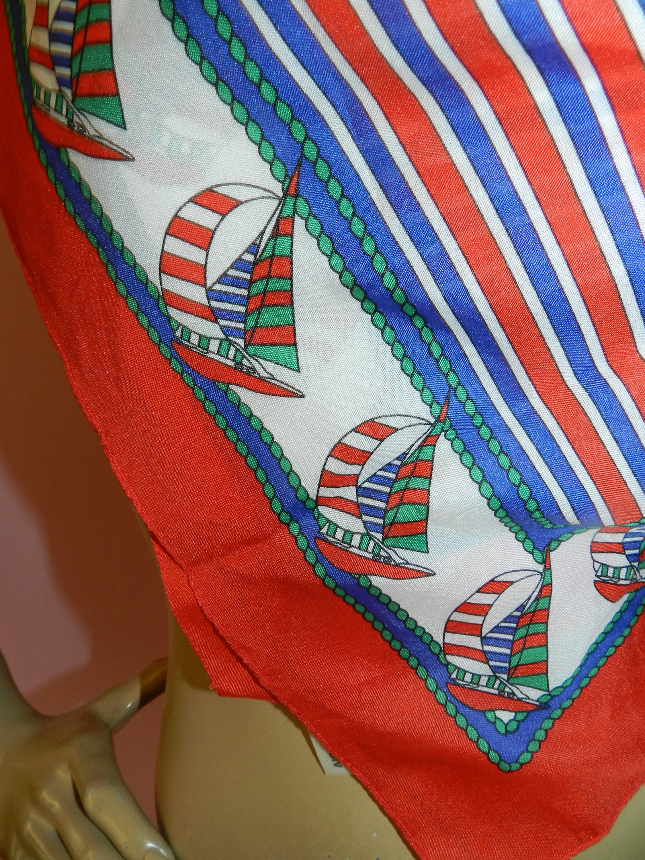 Vintage 70s 80s 90s Red/White/Blue SAILING BOAT Striped Nautical print ...