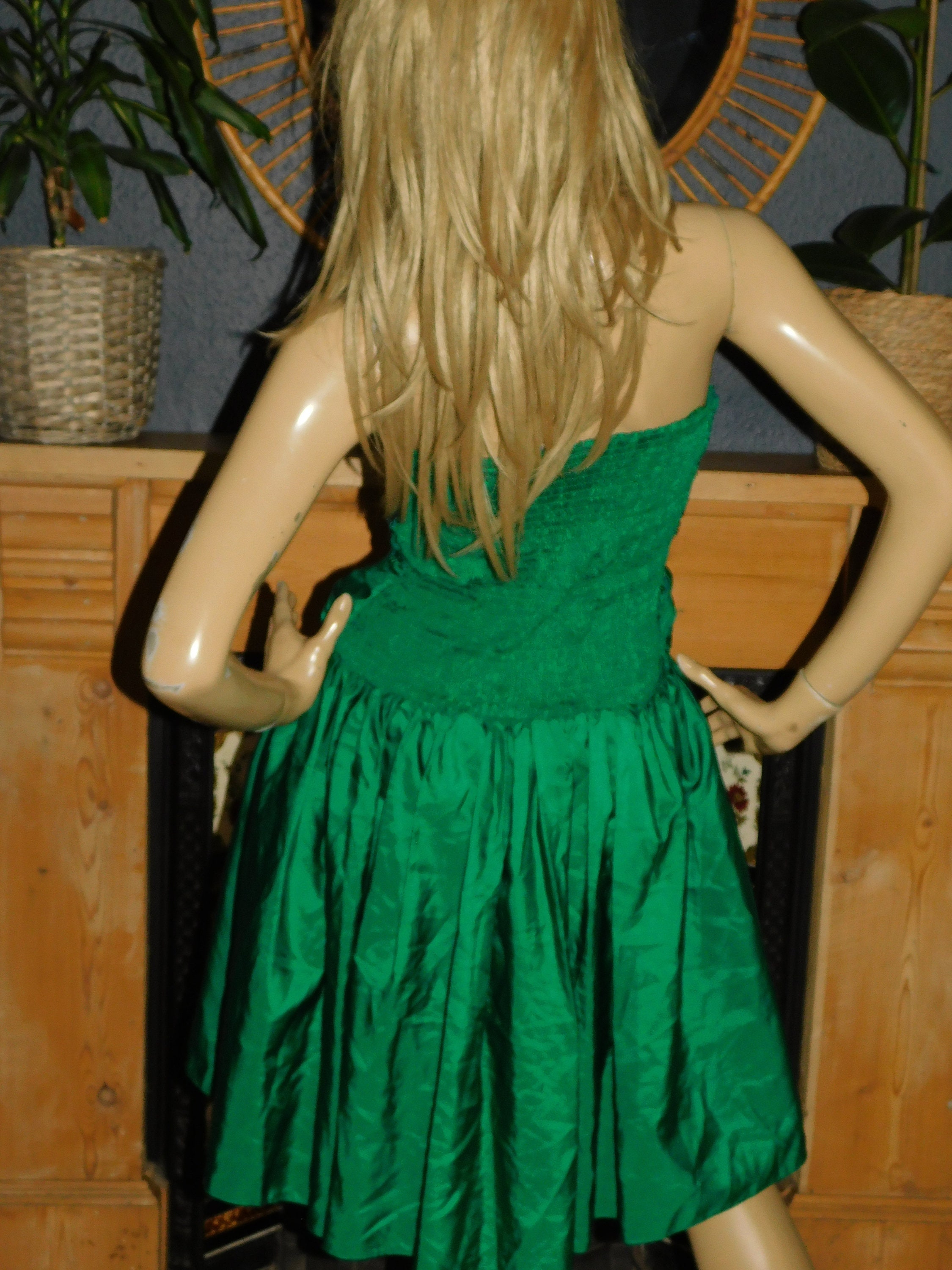 Vintage 80s Emerald Green Strapless BOW front Prom Party Dress 8 S ...