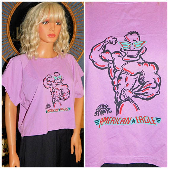 Vintage 80s Soft Pink LILAC MUSCLE MAN Cropped T Shir… - Gem