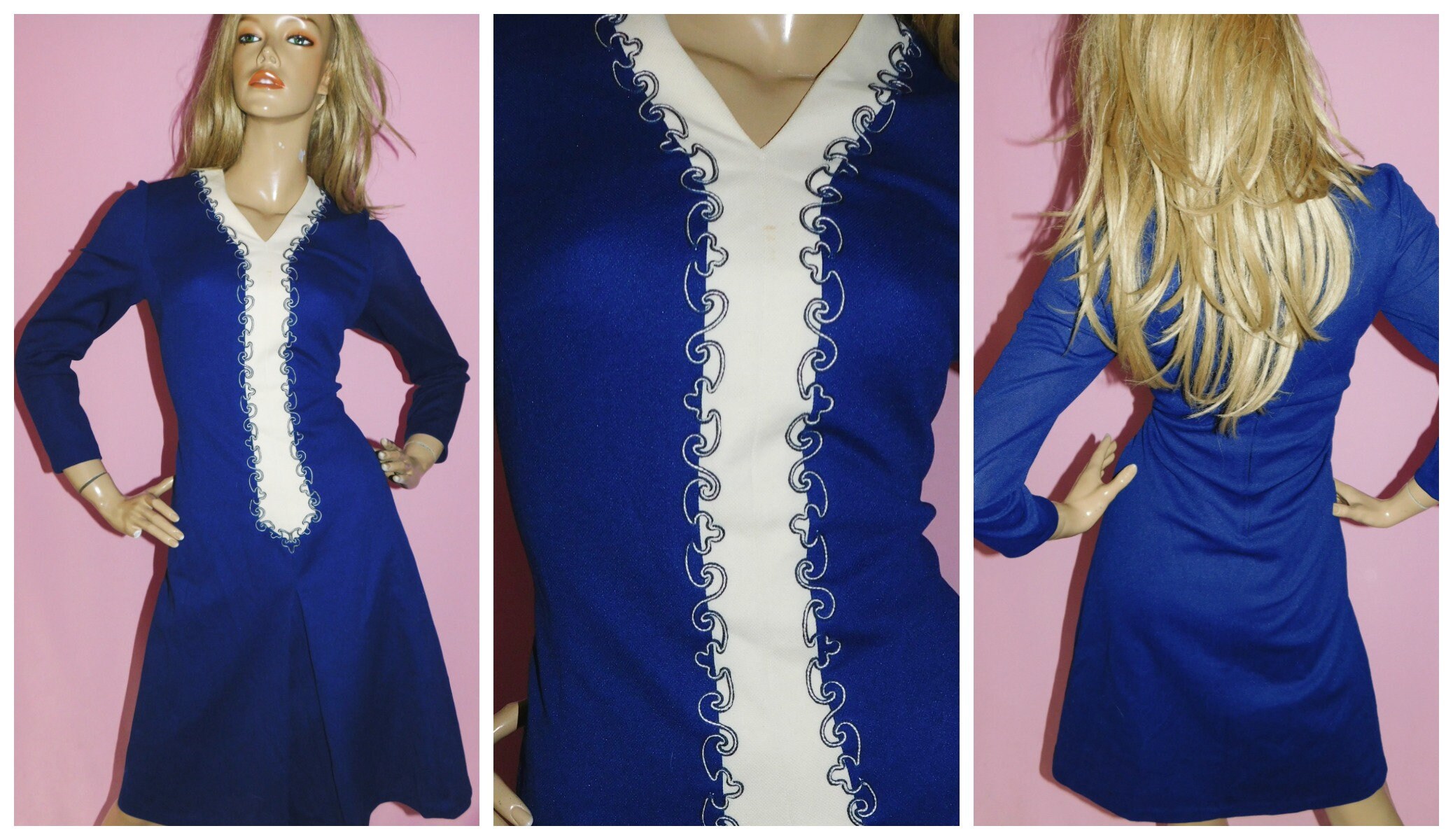 Vintage 1960s Navy Cream MOD Scooter Dress 12 M 60s Modette KITSCH