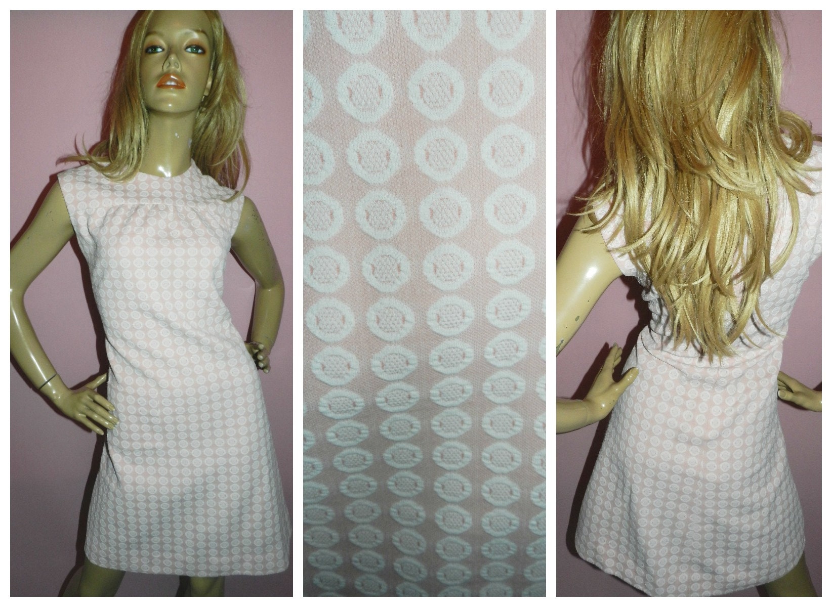 Vintage 60s Pink Cream CIRCLE Print MOD SCOOTER Dress 12 M 1960s ...