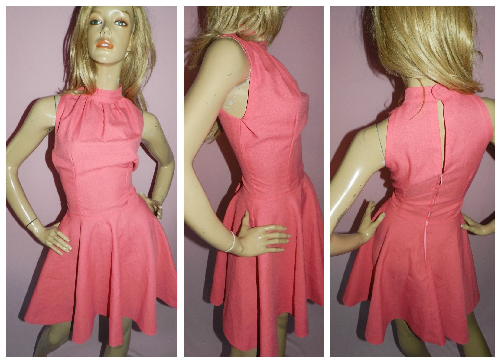Vintage 60s BUBBLEGUM PINK Mini MOD GoGo Dress 10 S 1960s Modette