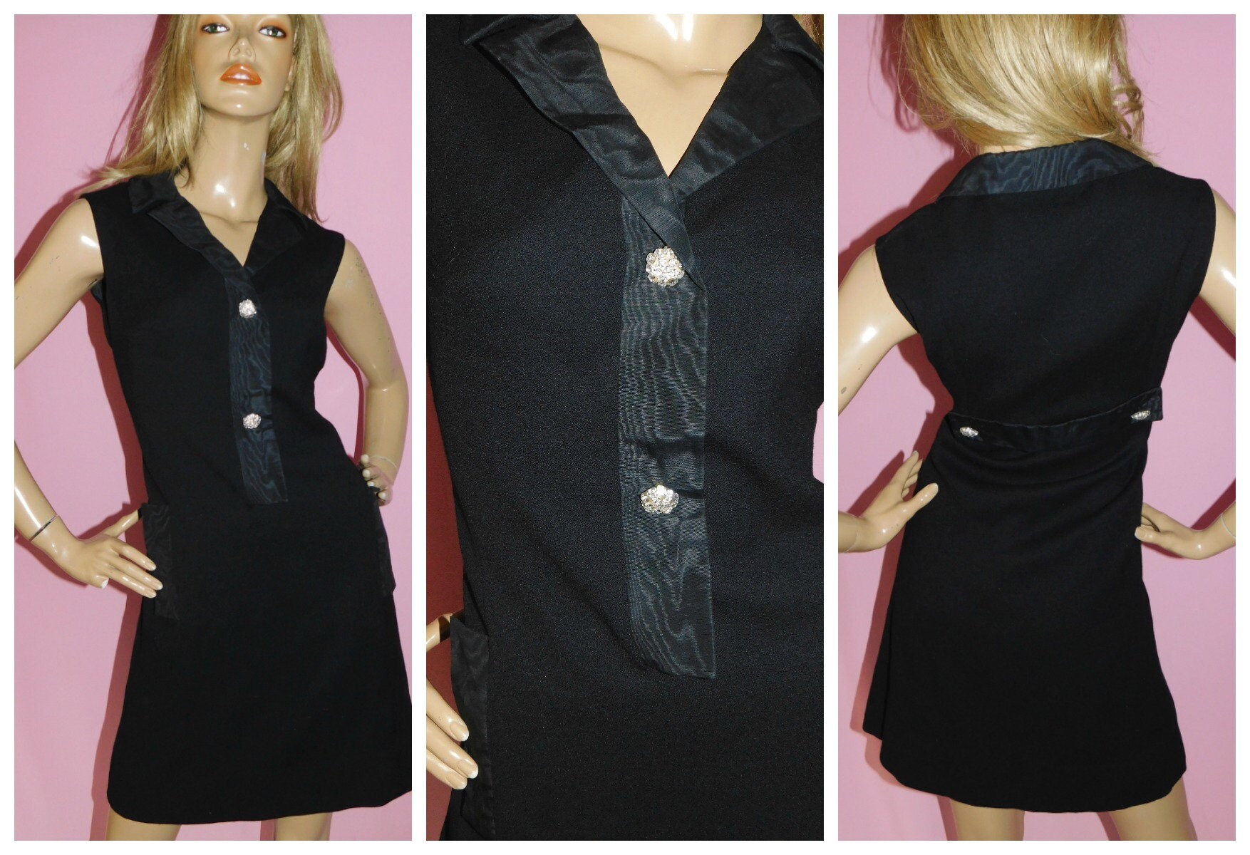 Vintage 60s Black Wool Mod Shift COCKTAIL Evening Dress 10 S 1960s ...