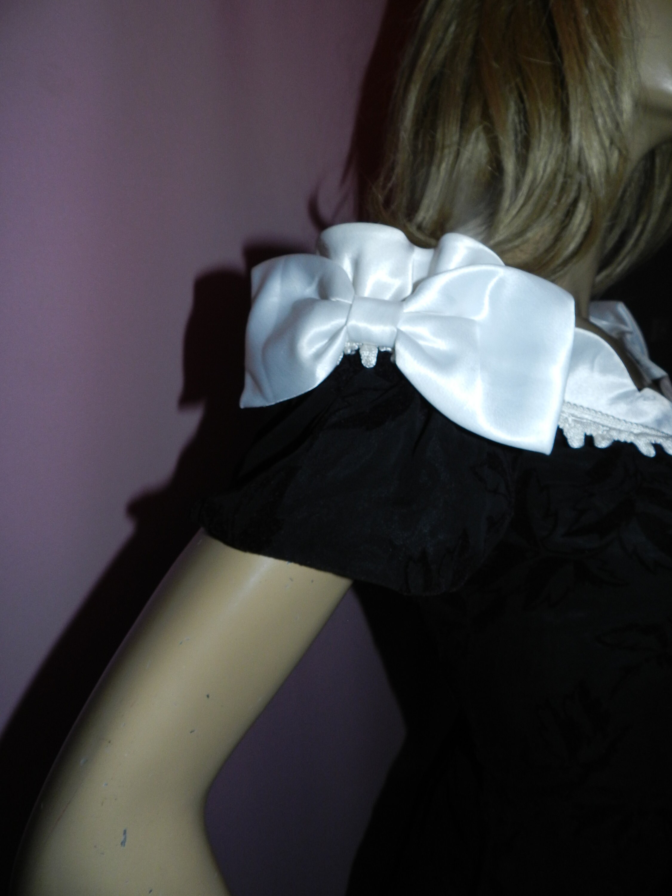 Vintage 80s Black White FRENCH MAID BOW Prom Party dress 8-10 S 1980s ...
