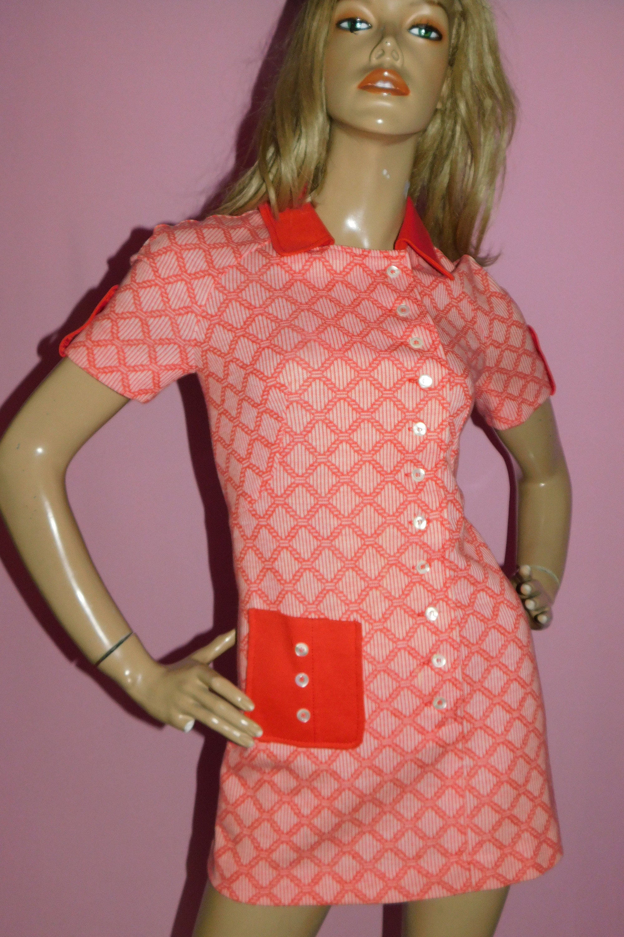 Vintage 60s Red White PEGGY LANE MOD Scooter Mini Tunic dress 6-8 Xs ...