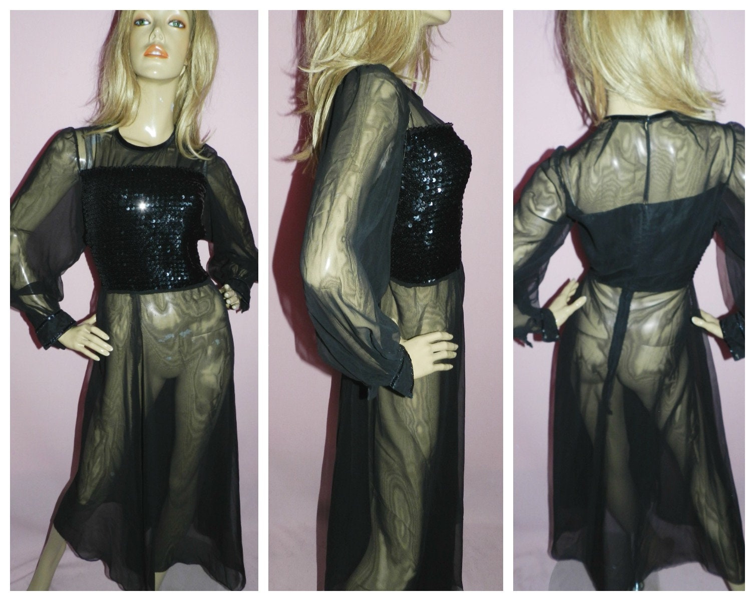 Vintage 80s TRASHY Sheer SEQUIN Prom Party Cocktail dress 16 L 1980s ...