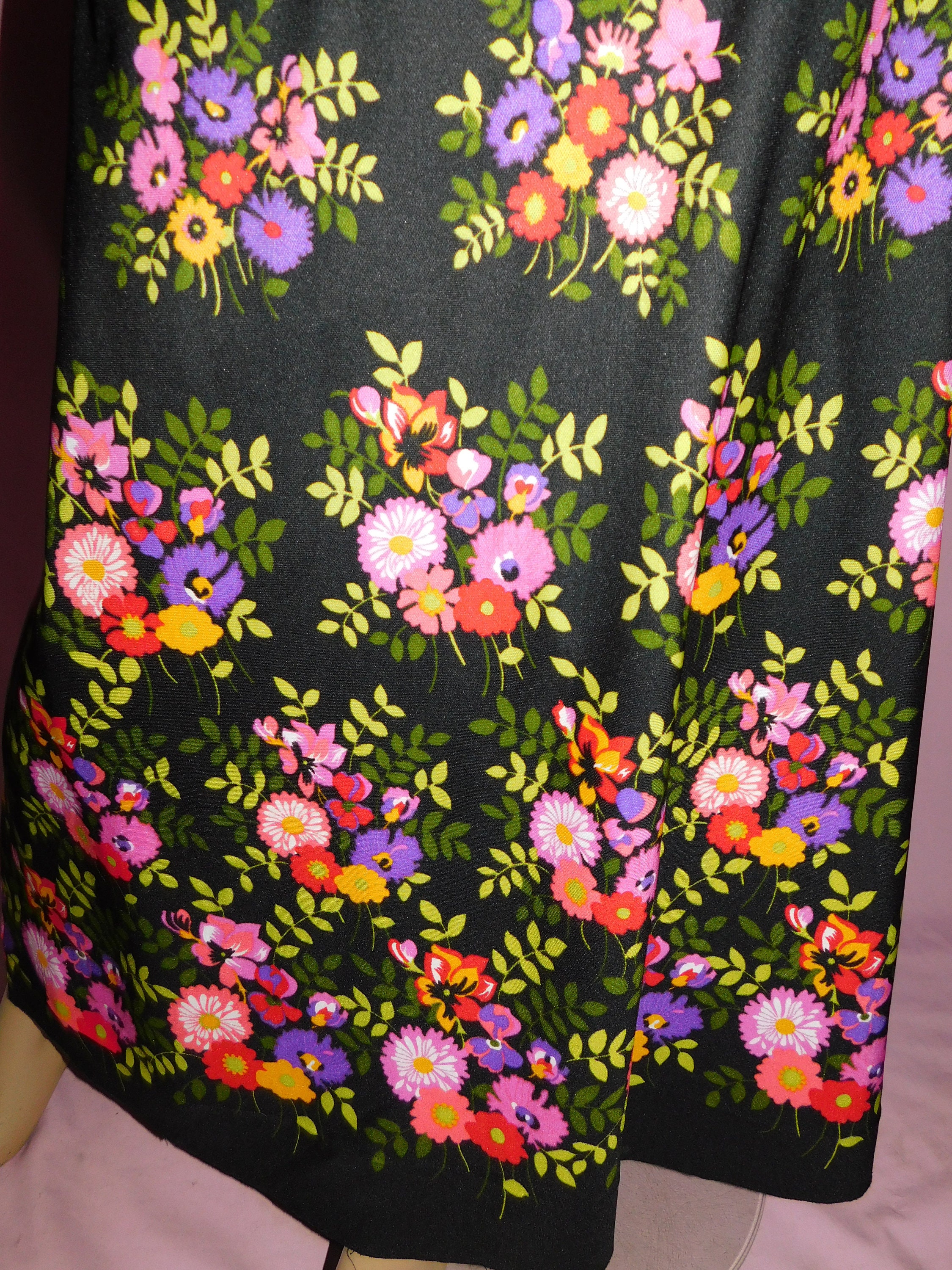 Vintage 70s FLOWER POWER Print Maxi dress 16-18 1970s L Psychedelic ...