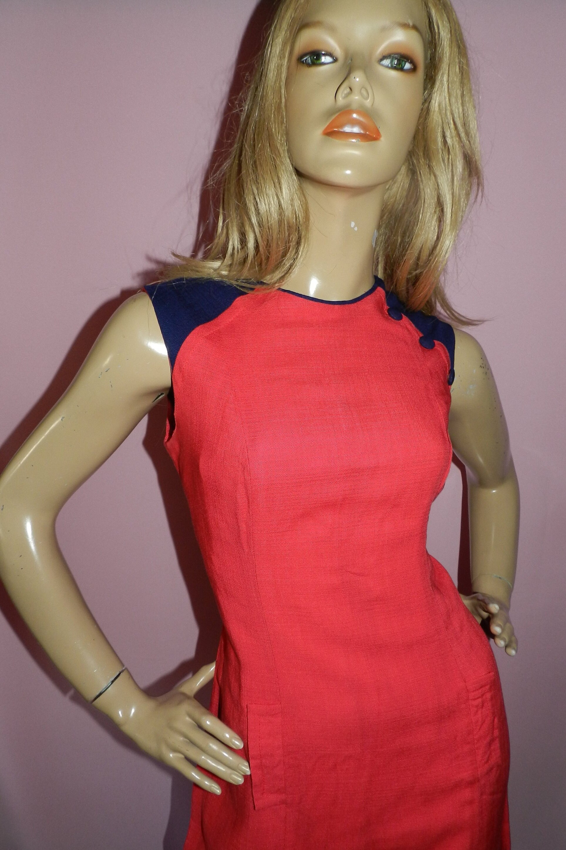 Vintage 60s Red/navy Dolly Mod Scooter dress 12 1960s Modette Shift
