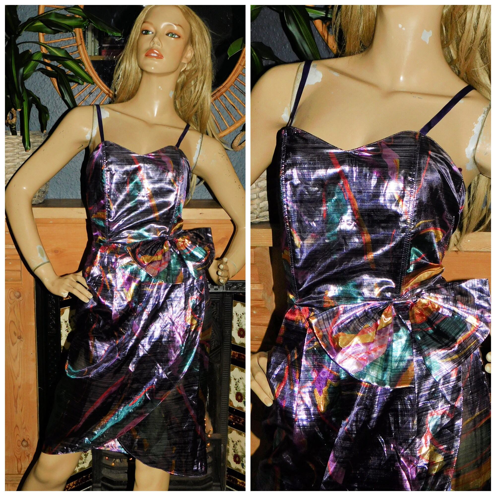 Vintage 80s Purple METALLIC Avant Garde TRASHY Bow Prom Party Dress 8 ...