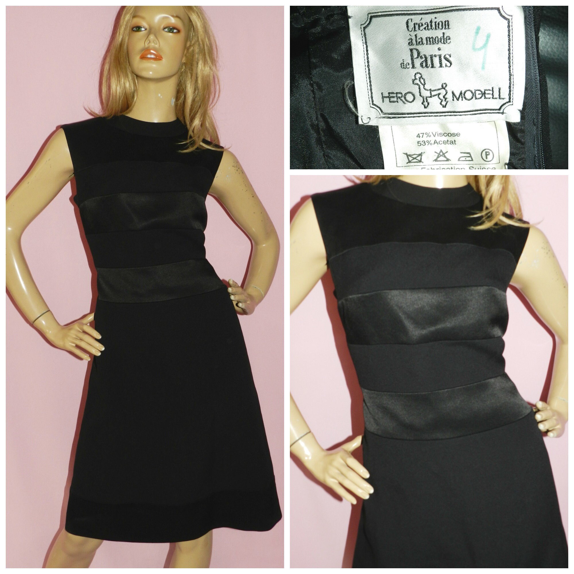 Vintage 60s Black STRIPE MOD Cocktail dress 14 M 1960s Modette Evening ...