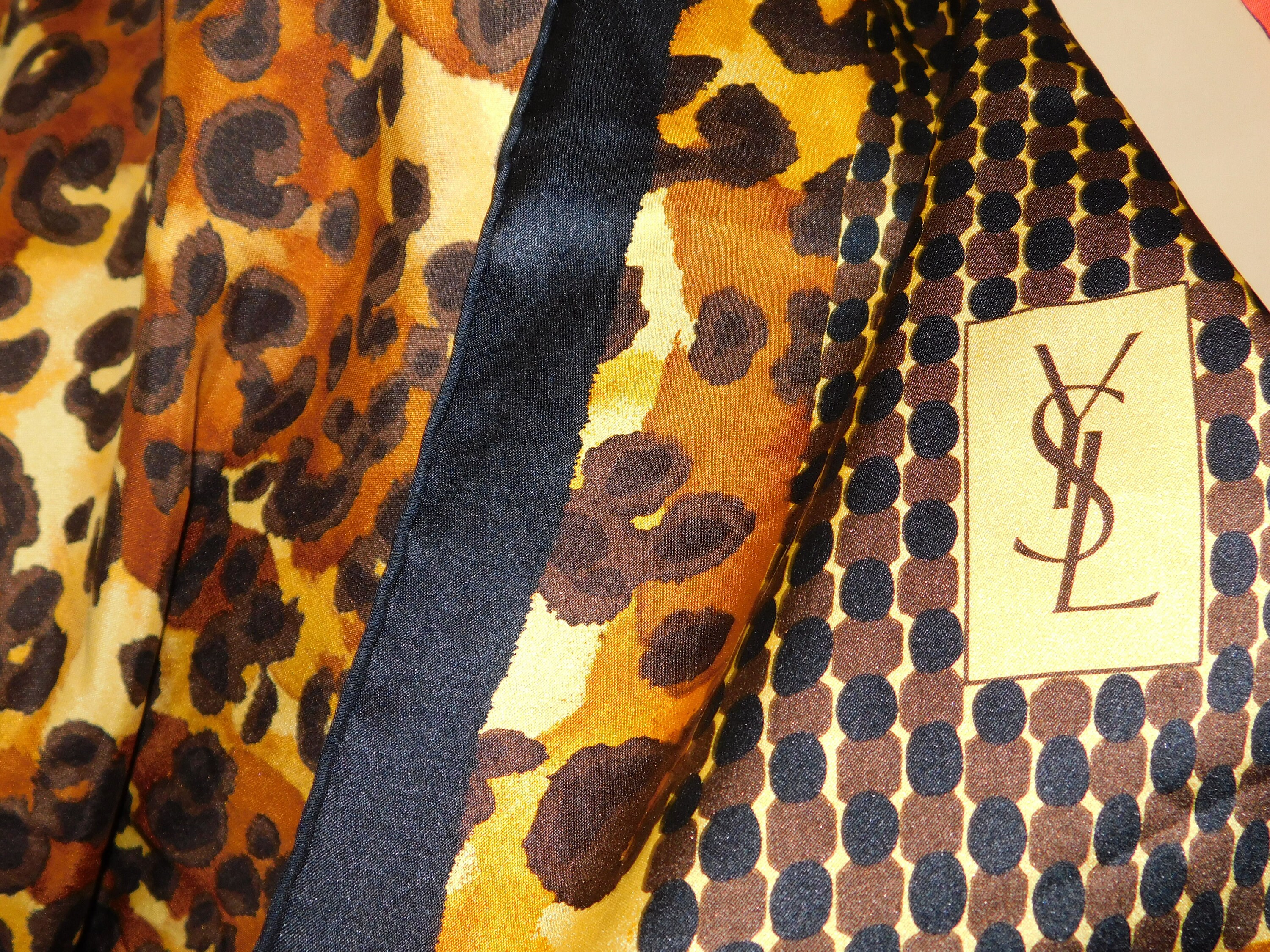 Vintage YSL Yves Saint Laurent Leopard Print SILK Hand rolled Hand stitched