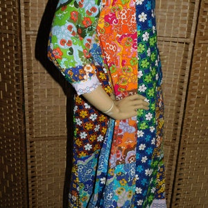 Vintage 60s 70s Bold Multicoloured PSYCHEDELIC FLOWER POWER Patchwork Tent Smock Dress S 1960s ...