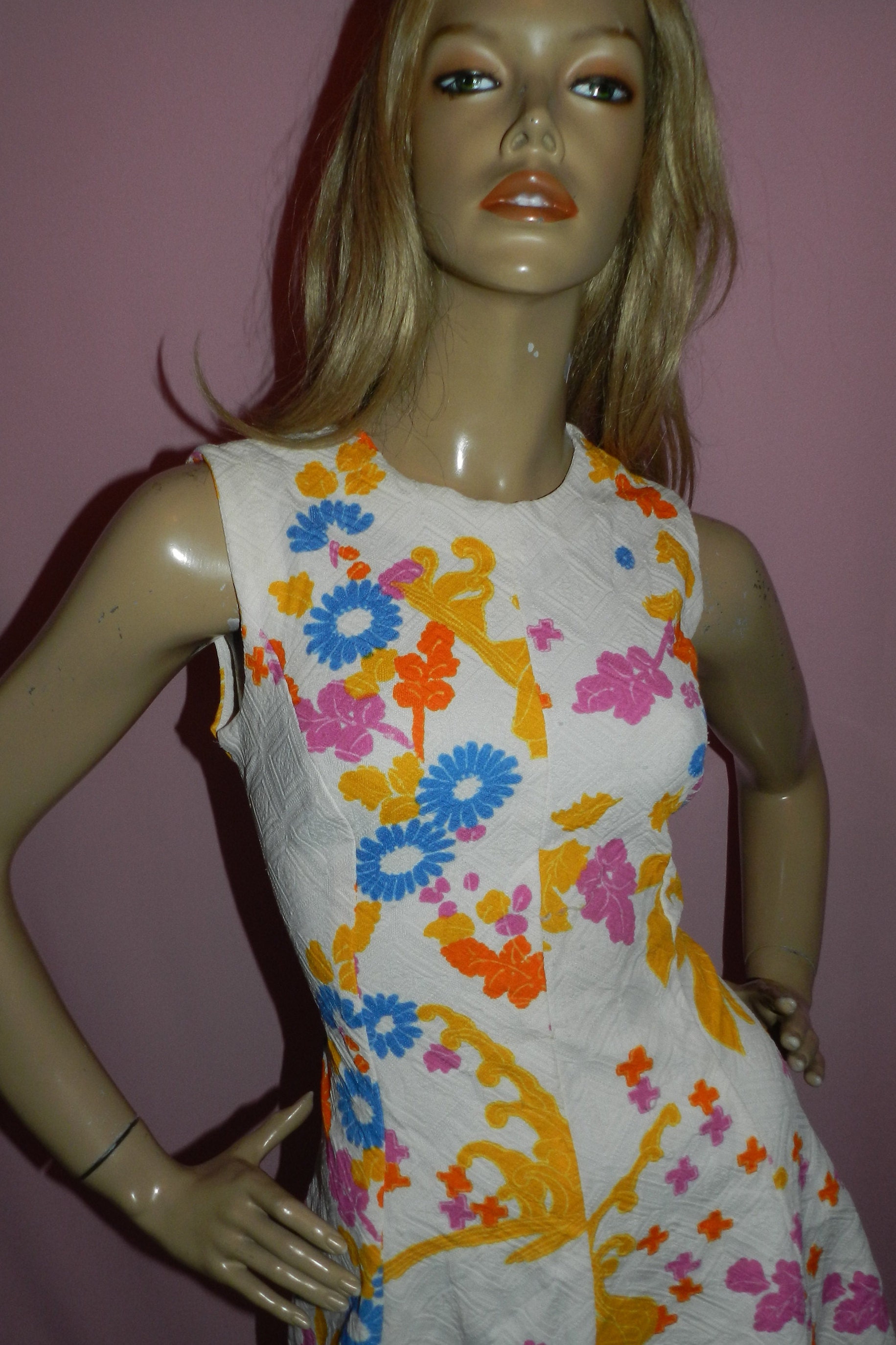 Vintage 60s Multicoloured Floral PSYCHEDELIC MOD SCOOTER Dress 10 S ...