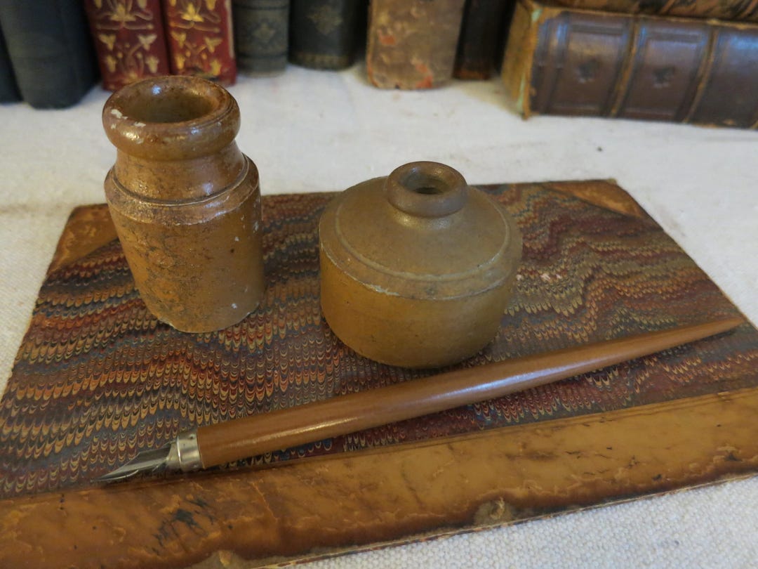 Antique Stoneware Inkwells Old Ink Pots Vintage Library Desk Decor - Etsy