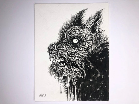 Shapeshifter Were Dog Original Ink Drawing - Etsy