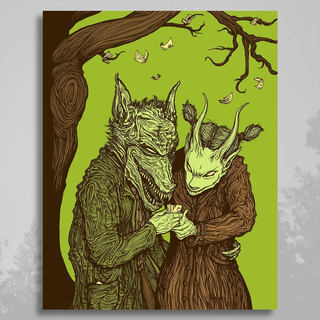 Monster Couple in Forest Poster, Whimsical Fantasy Creature ...