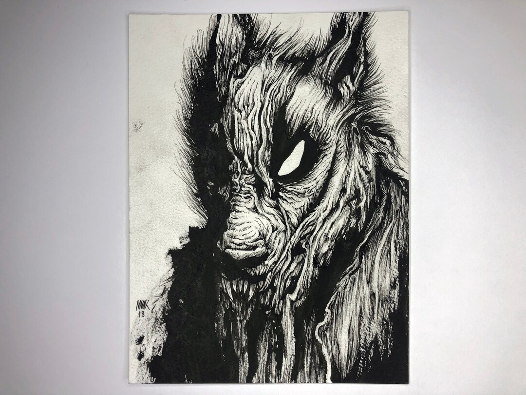 Shapeshifter - Wolf Meat Face - Original Ink Drawing - Etsy