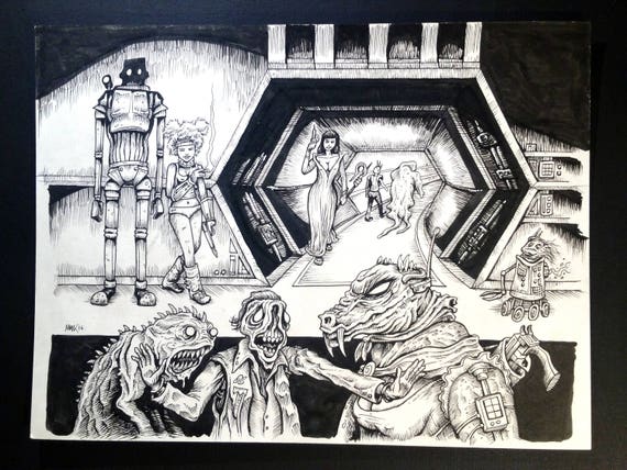 Space Station Original Ink Illustration | Etsy