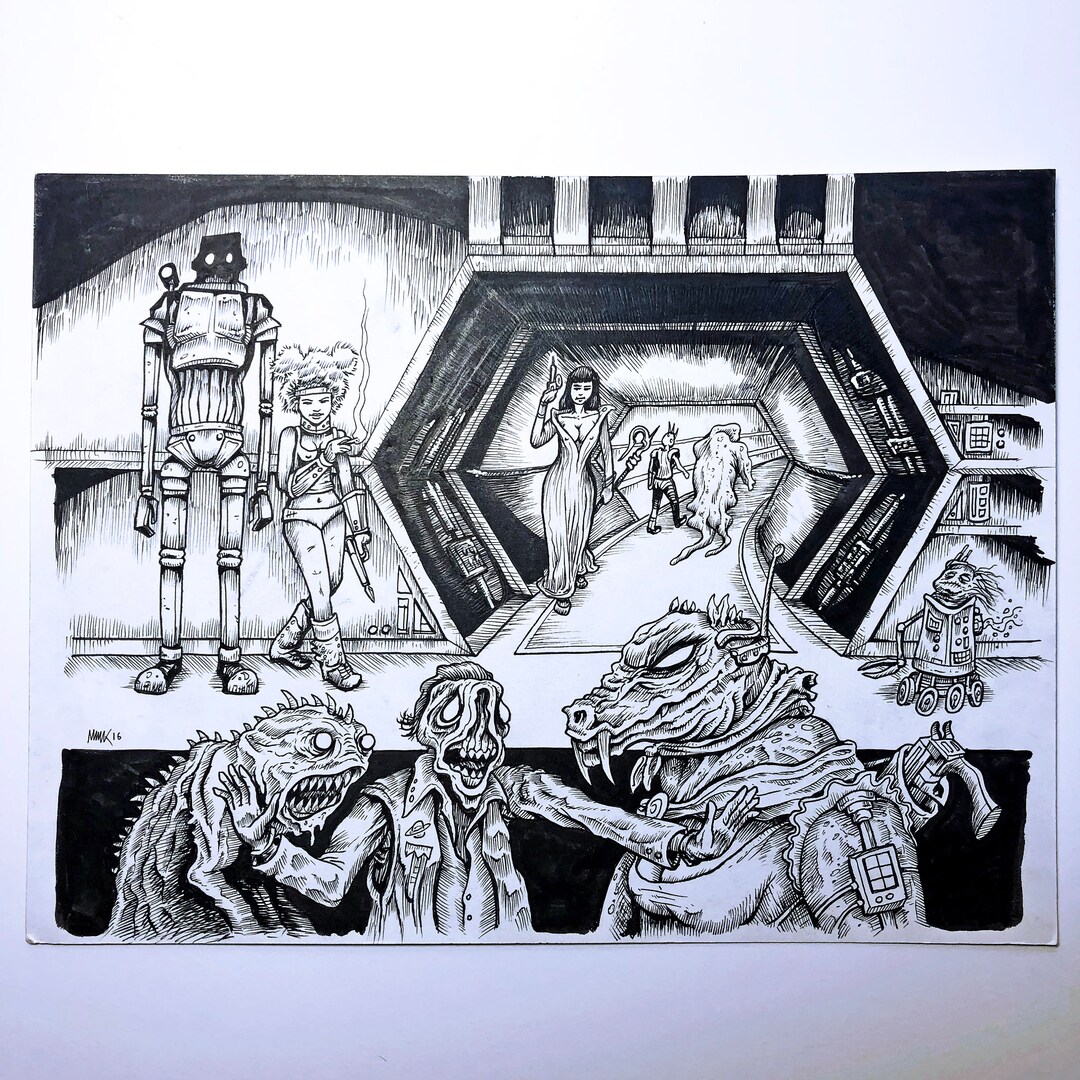 Space Station - Original Ink Illustration - Etsy