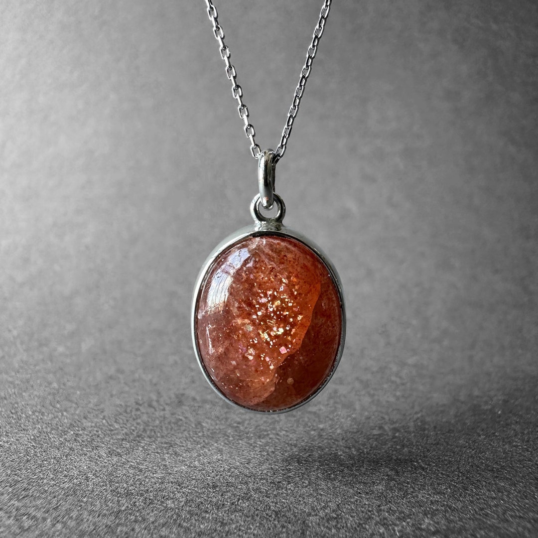 Natural Sunstone Necklace, Cute Orange Sunstone Crystal Pendant ...