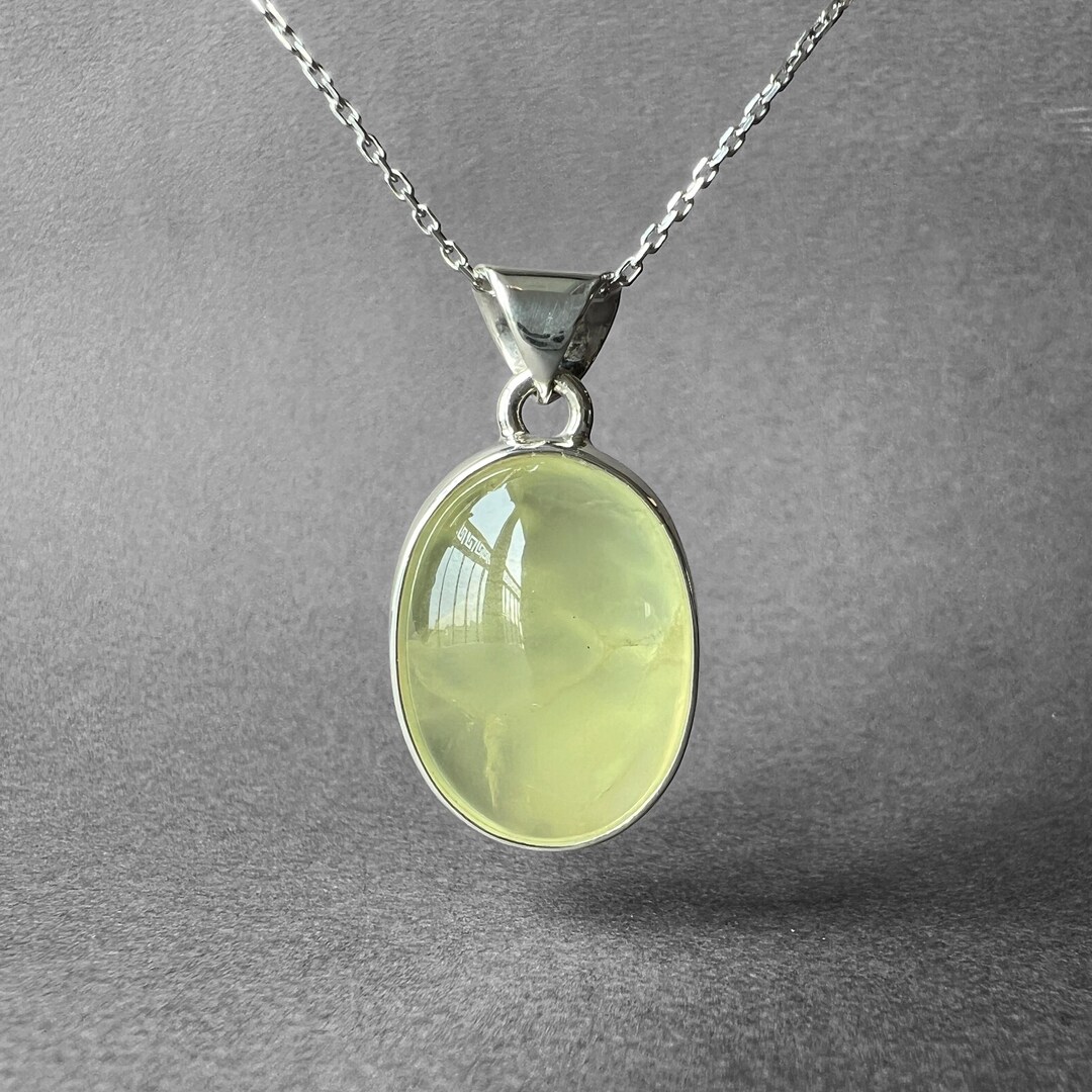 Stunning Pure Yellow Green Prehnite Necklace, Natural Prehnite Silver ...