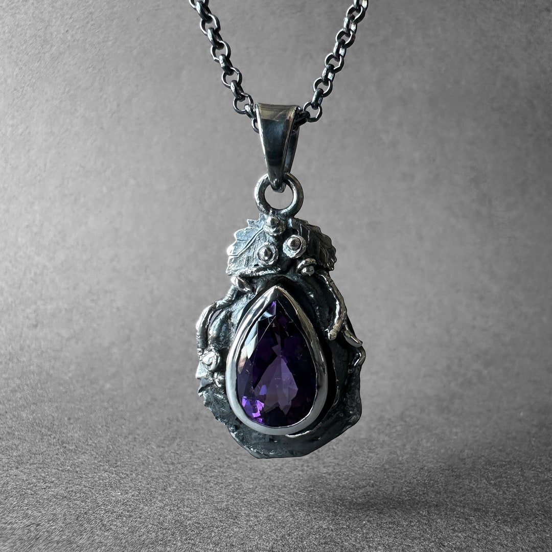 Oak Design Deep Purple African Amethyst Stone Necklace, Dark Purple ...