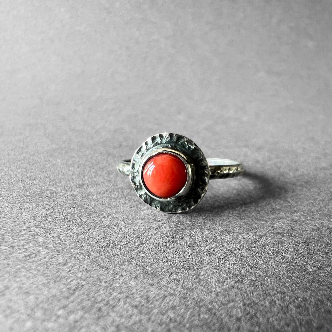 Completely Natural Italian Red Coral Silver Ring, Ancient Design ...