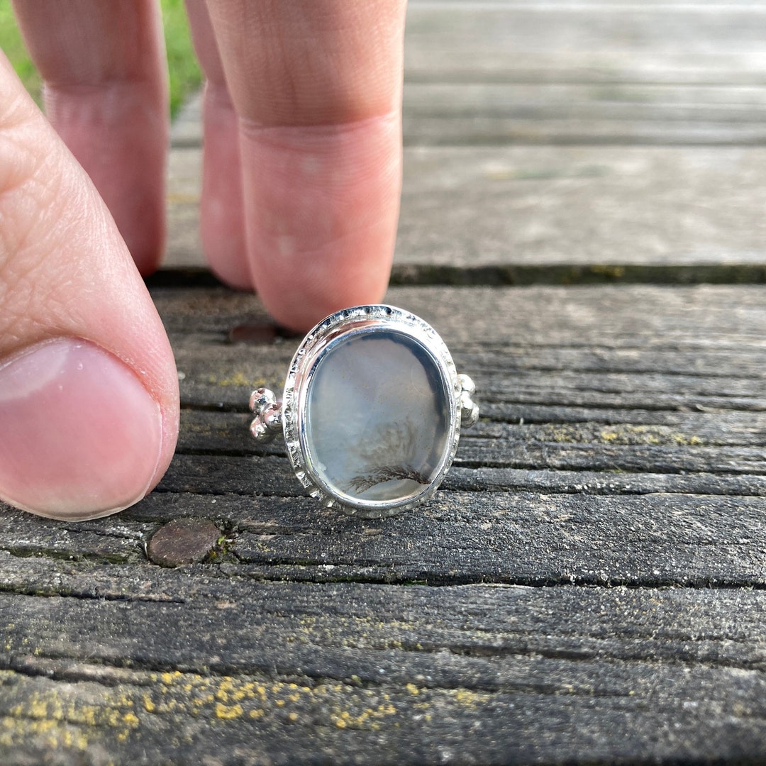 Dendritic Agate Silver Ring, Landscape Agate Ring Size 7 8 9 10, Simple ...