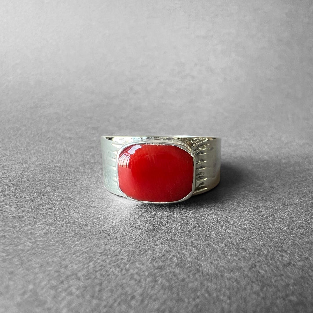 Natural Italian Red Coral Silver Ring, Genuine Red Coral Ring, Special ...