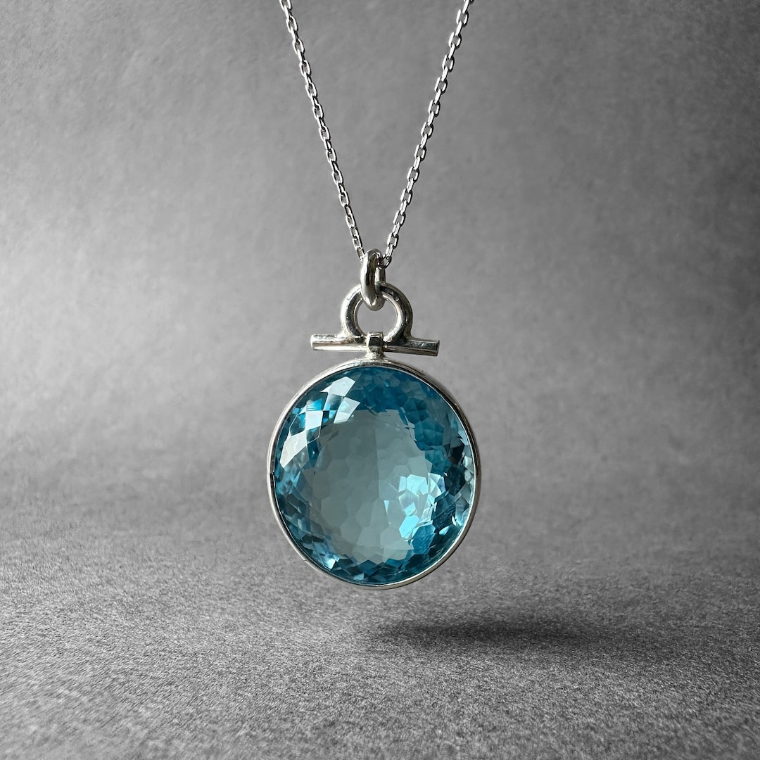 Huge Swiss Blue Topaz Silver Necklace, Pure Clean Blue Topaz Pendant ...