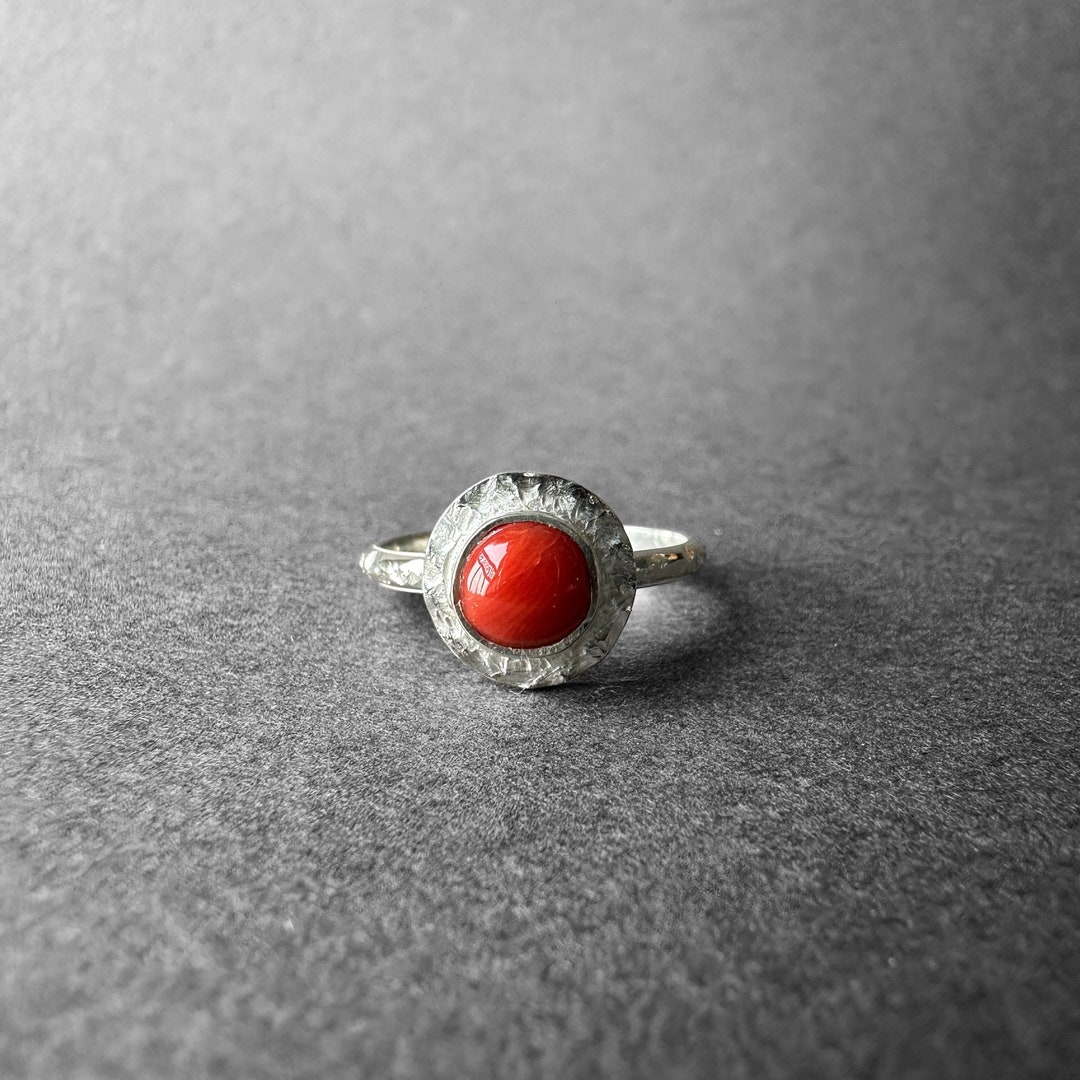 Cute Completely Natural Italian Red Coral Silver Ring, Genuine Red ...