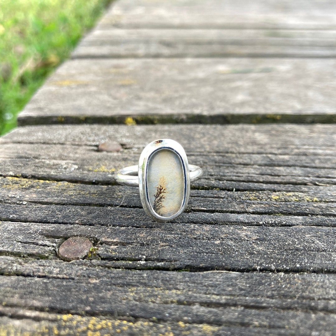 Dendritic Agate Silver Ring, Landscape Agate Ring Size 7 8 9 10, Simple ...