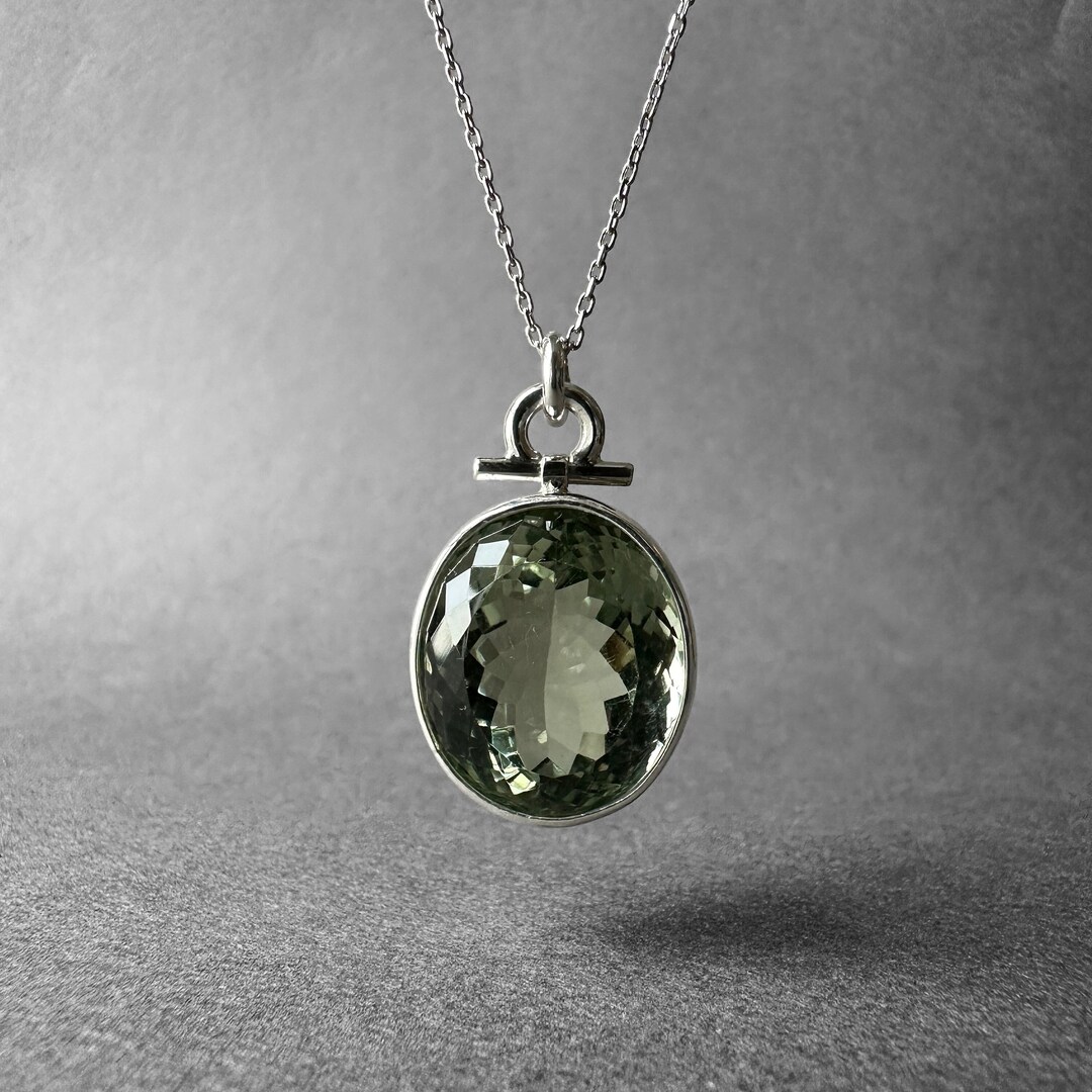 Stunning Natural Prasiolite Stone Silver Necklace, Green Amethyst ...
