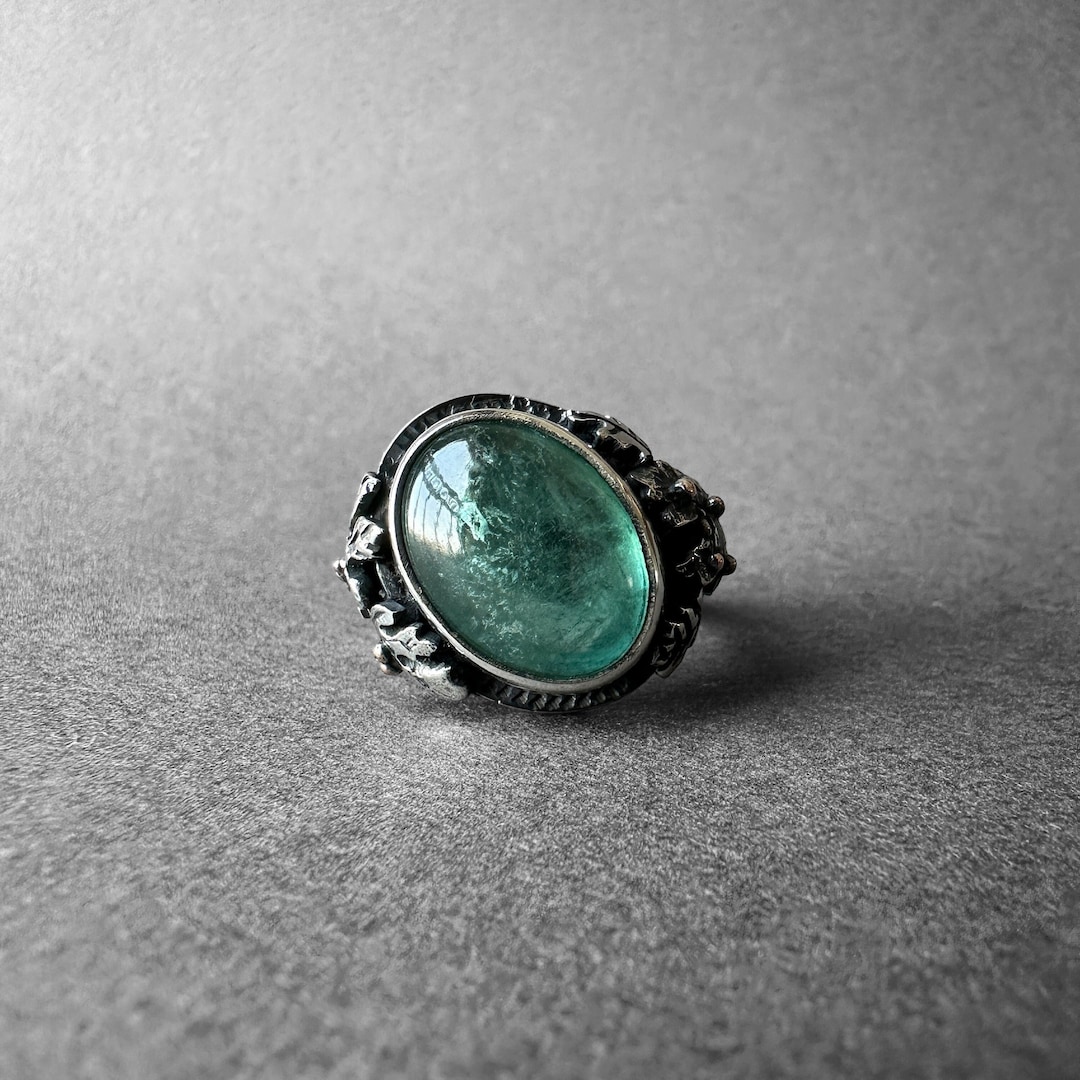 Rarest Blue Green Oak Themed Aquamarine Ring, Ancient Design Art ...