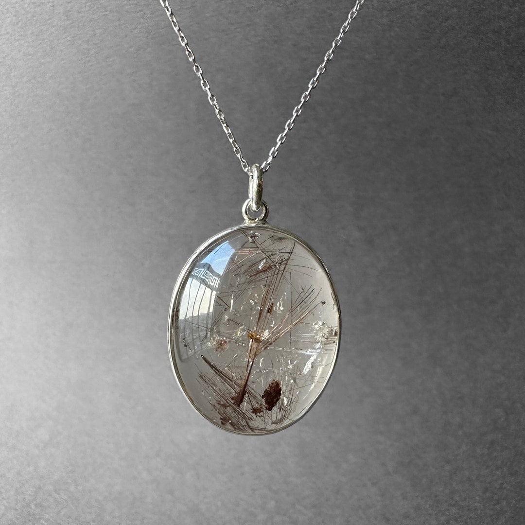 Copper Rutilated Quartz Silver Necklace, Copper Rutile Quartz Pendant ...