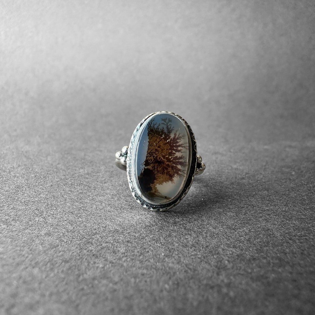 Dendritic Agate Silver Ring, Landscape Agate Ring Size 7, Scenic Tree ...