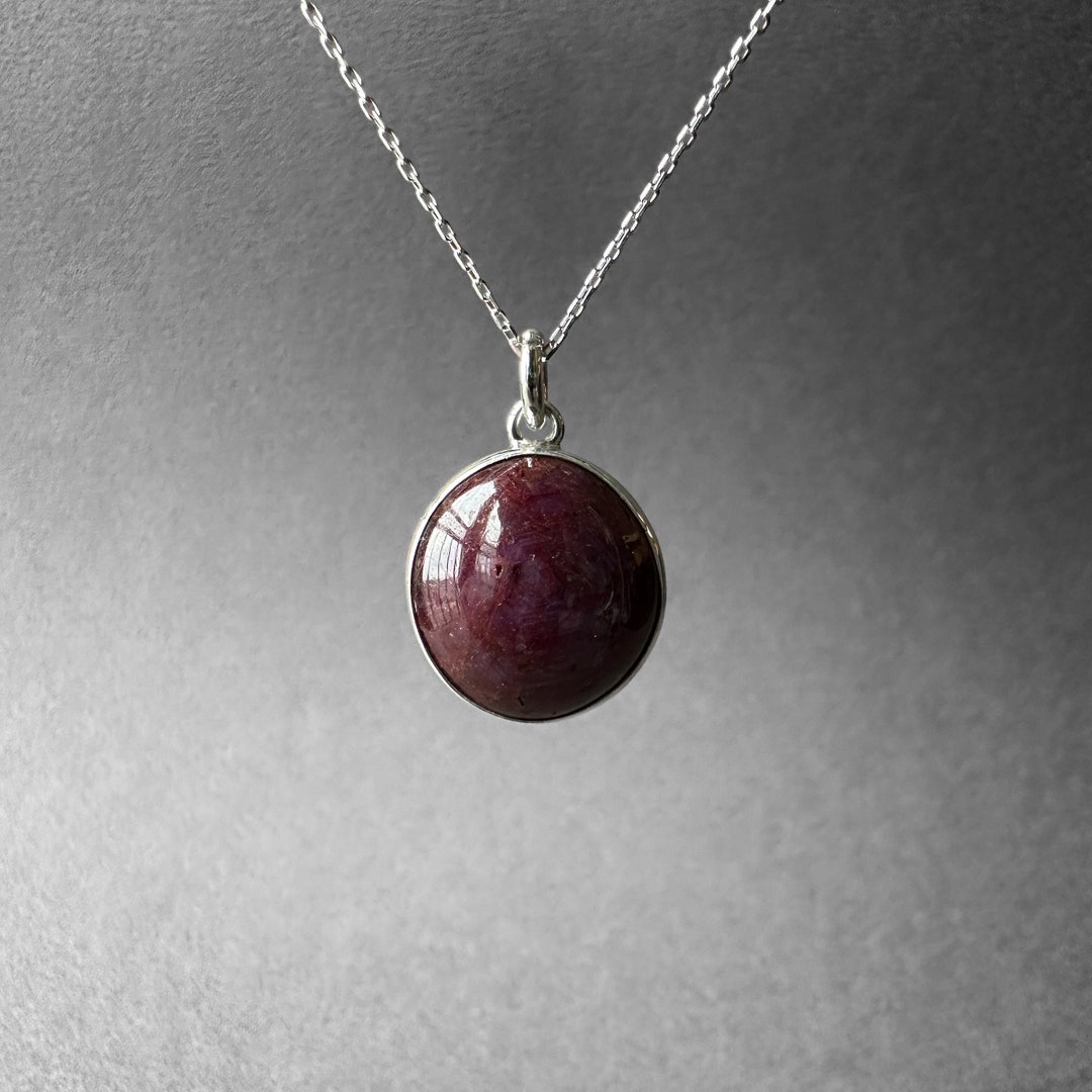 Natural Wine Red Ruby Silver Necklace, Large Ruby Pendant, Skin Touch ...