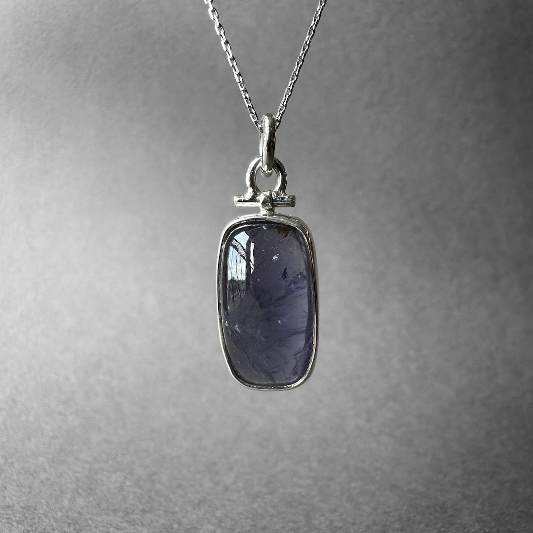 Violet Blue Iolite Silver Necklace, Crystallized Blue Iolite Stone ...