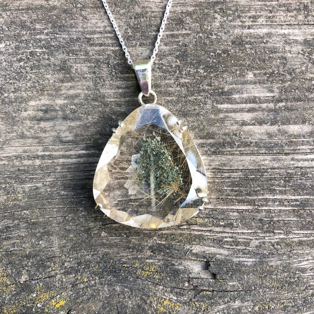 Golden Rutilated Phantom Quartz Pendant, Yellow Rutilated Quartz ...