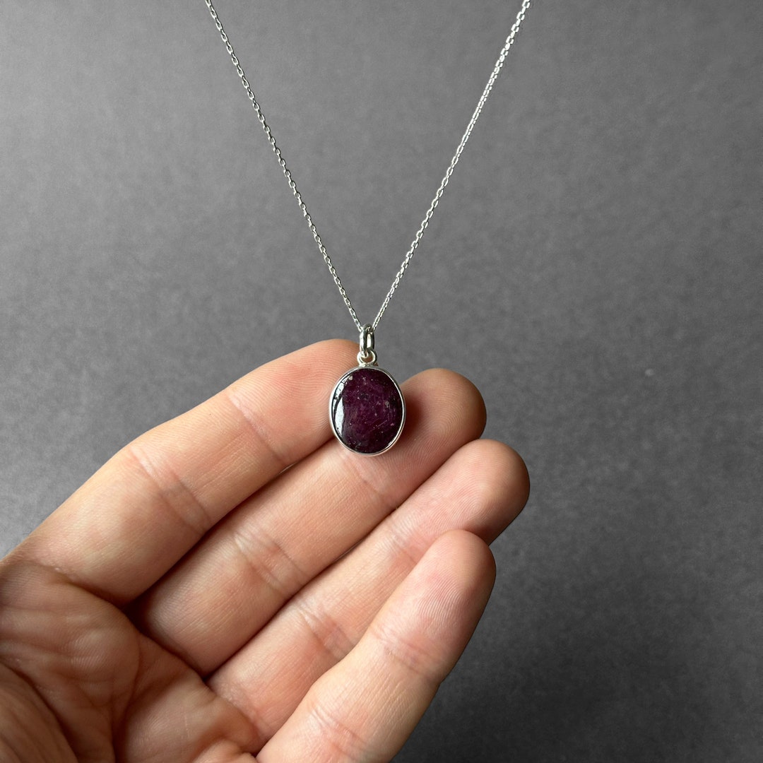 Natural Star Ruby Silver Necklace, Large Size Star Ruby Pendant, Skin ...