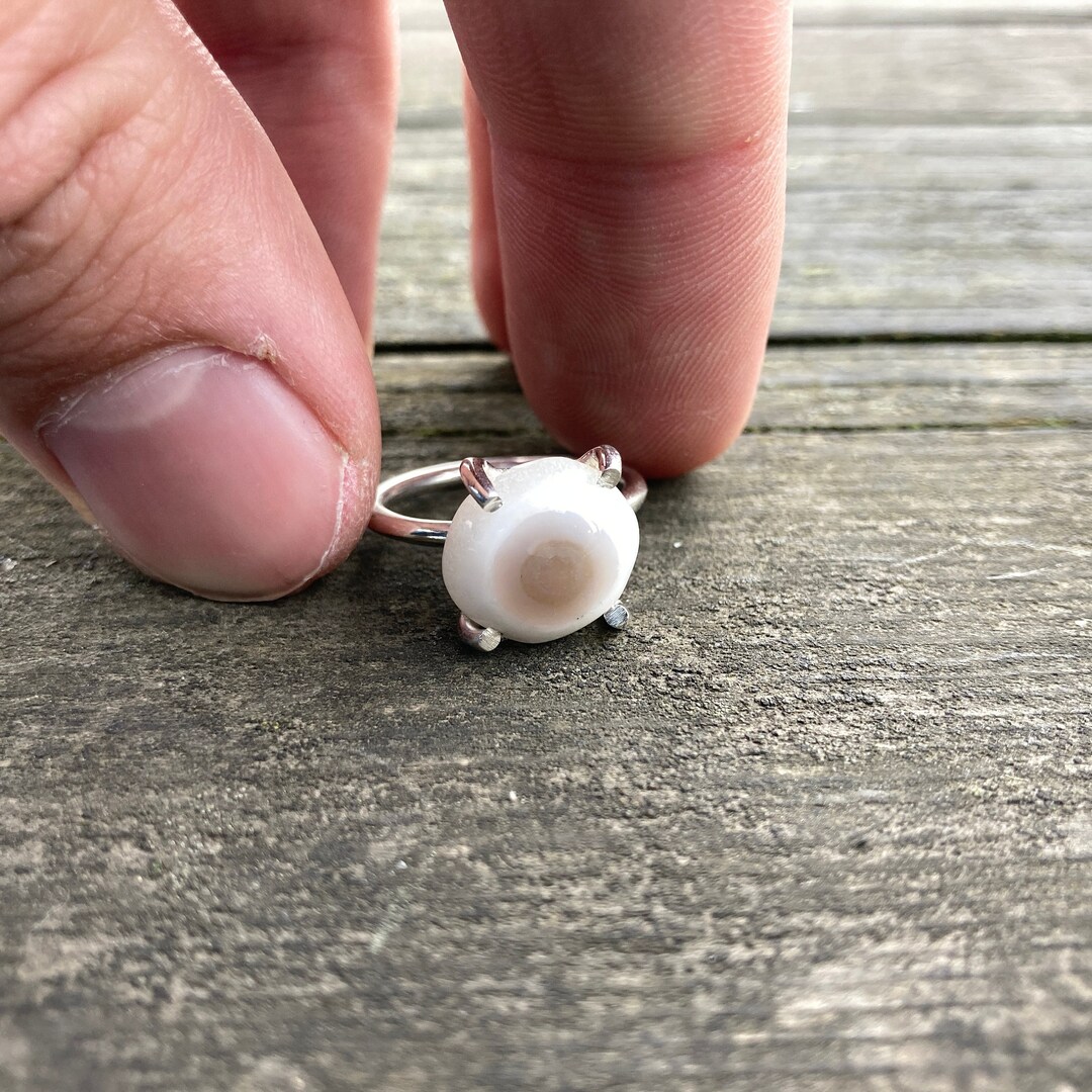 Cute Angel Eye Agate Silver Ring, Simple Design Agate Ring, White Eye ...