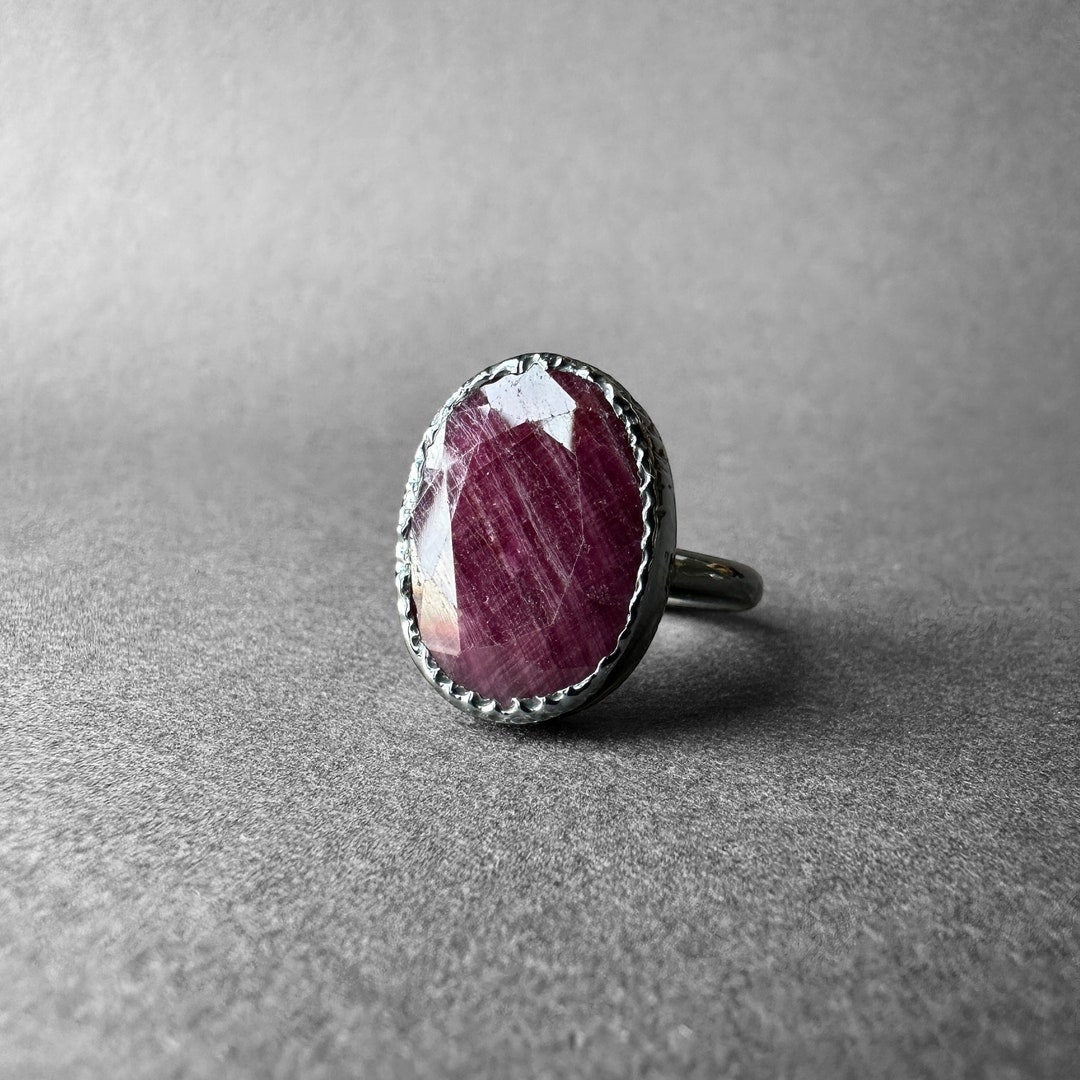 Natural Large Size Ruby Stone Silver Ring, Genuine Vine Red Ruby Ring Size 7, Oxidized Silver ...